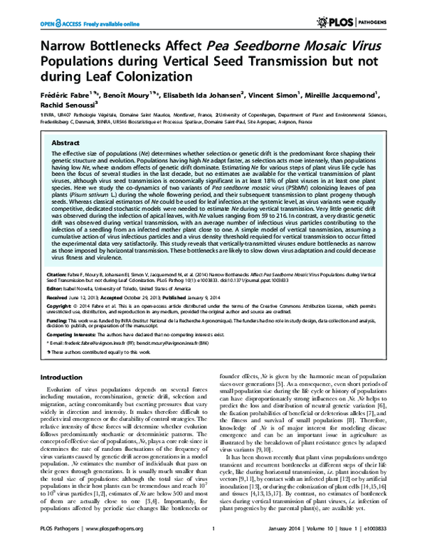 (PDF) Narrow Bottlenecks Affect Pea Seedborne Mosaic Virus Populations ...