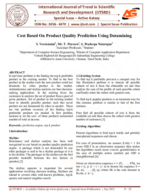 Pdf Cost Based On Product Quality Prediction Using Datamining S