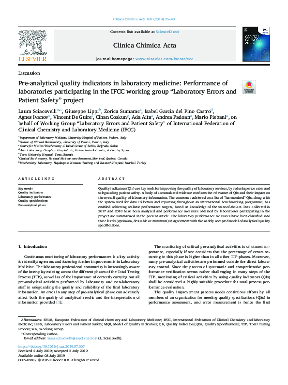 (PDF) Pre-analytical quality indicators in laboratory medicine ...