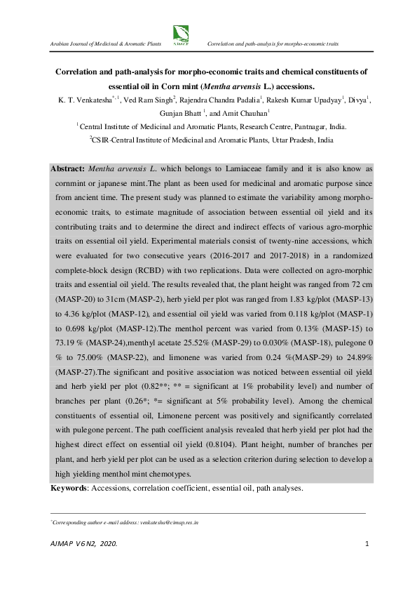 (PDF) Correlation and path-analysis for morpho-economic traits and chemical constituents of ...