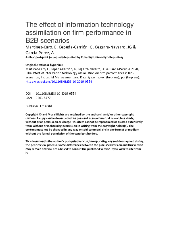 (PDF) The effect of information technology assimilation on firm ...