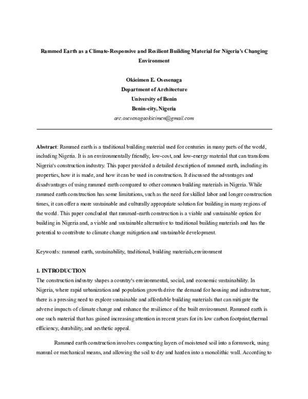 (PDF) Rammed Earth as a Climate-Responsive and Resilient Building ...