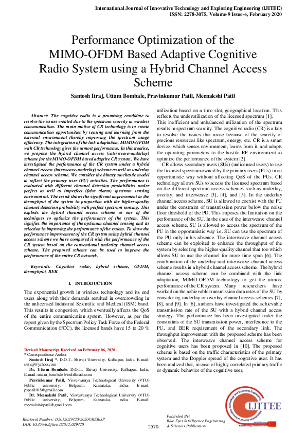 (PDF) Performance Optimization of the MIMO-OFDM Based Adaptive Cognitive Radio System using a ...
