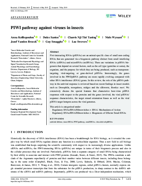 (PDF) PIWI pathway against viruses in insects