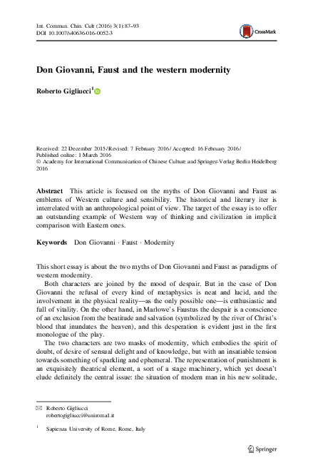 (PDF) Don Giovanni, Faust and the western modernity