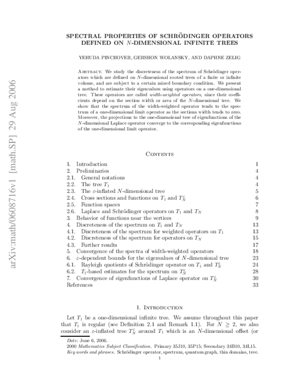 Pdf Spectral Properties Of Schrodinger Operators Defined On N Dimensional Infinite Trees