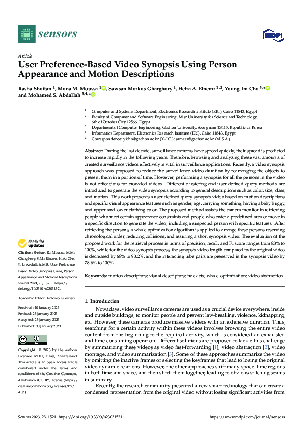 (PDF) User Preference-Based Video Synopsis Using Person Appearance and Motion Descriptions