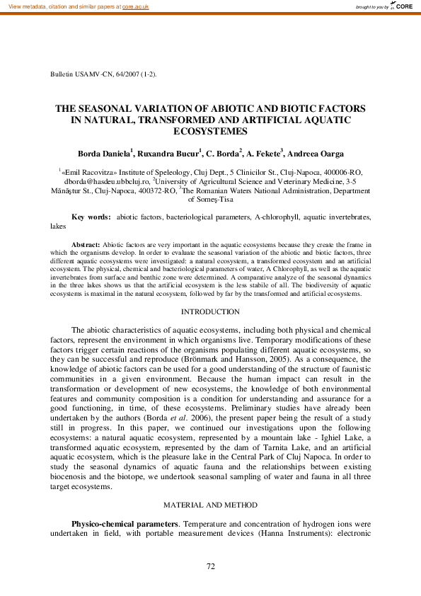 (PDF) The seasonal variation of abiotic and biotic factors in natural ...