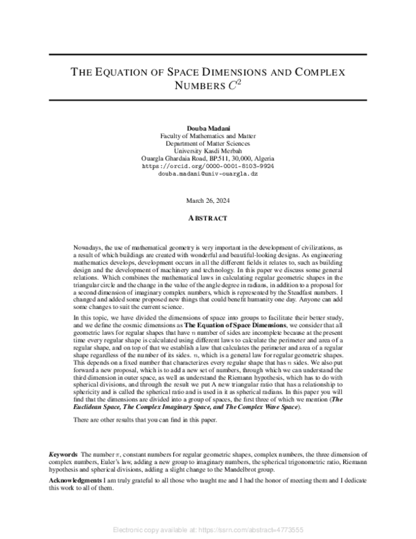 (PDF) THE EQUATION OF SPACE DIMENSIONS AND COMPLEX NUMBERS C^2