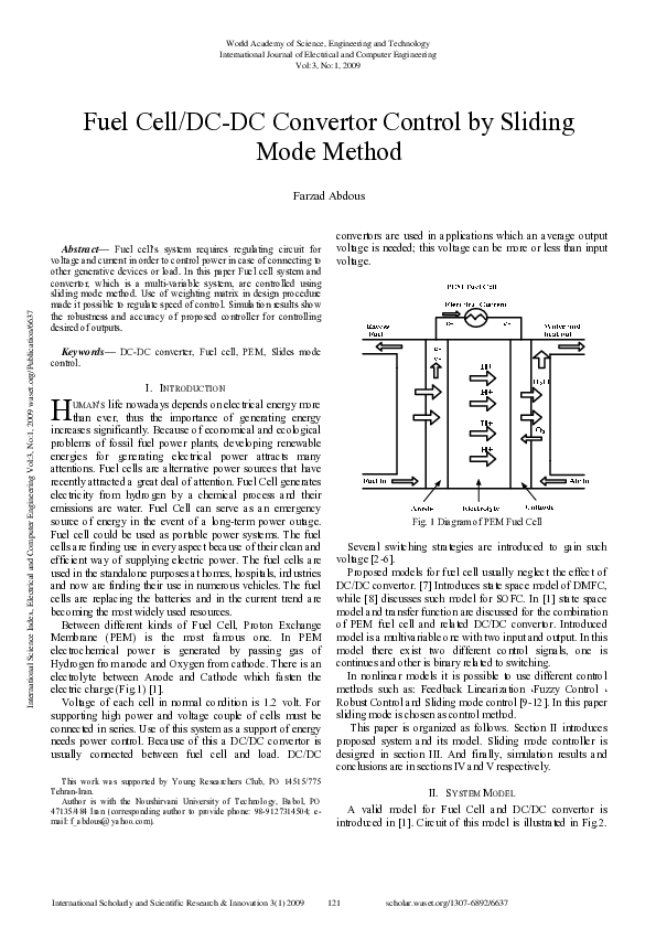 (PDF) Fuel Cell/Dc-Dc Convertor Control By Sliding Mode Method