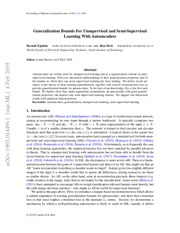 (PDF) Generalization Bounds For Unsupervised and Semi-Supervised Learning With Autoencoders