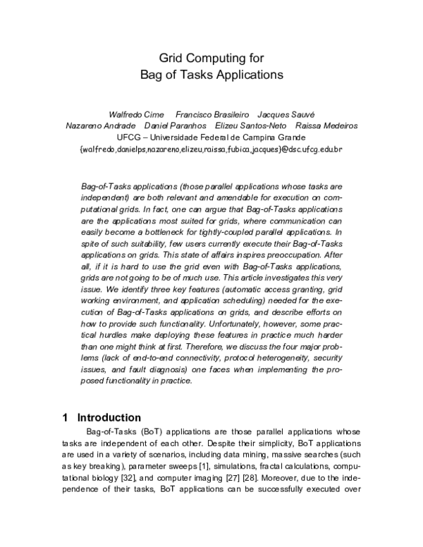 (PDF) Grid computing for bag of tasks applications