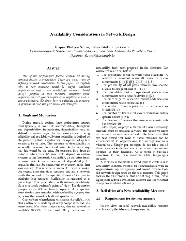 (PDF) Availability considerations in network design
