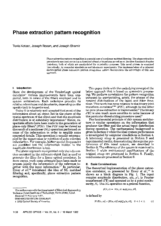 (PDF) Phase extraction pattern recognition