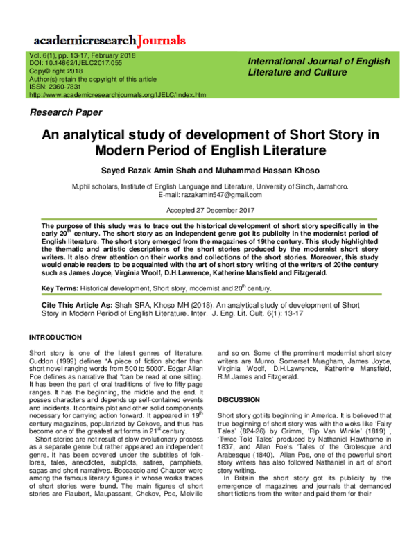 (PDF) An analytical study of development of Short Story in Modern ...