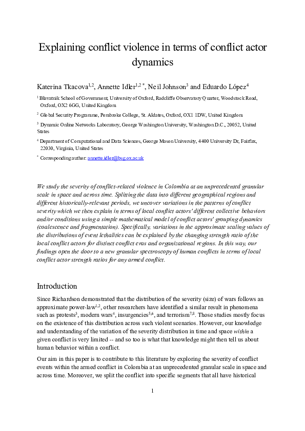 (PDF) Explaining conflict violence in terms of conflict actor dynamics