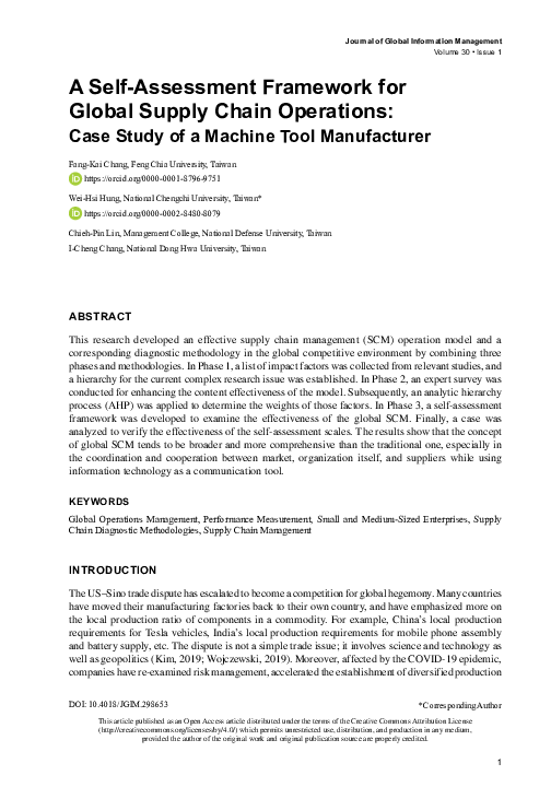 (PDF) A Self-Assessment Framework for Global Supply Chain Operations
