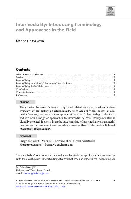 (PDF) Intermediality: Introducing terminology and approaches in the field