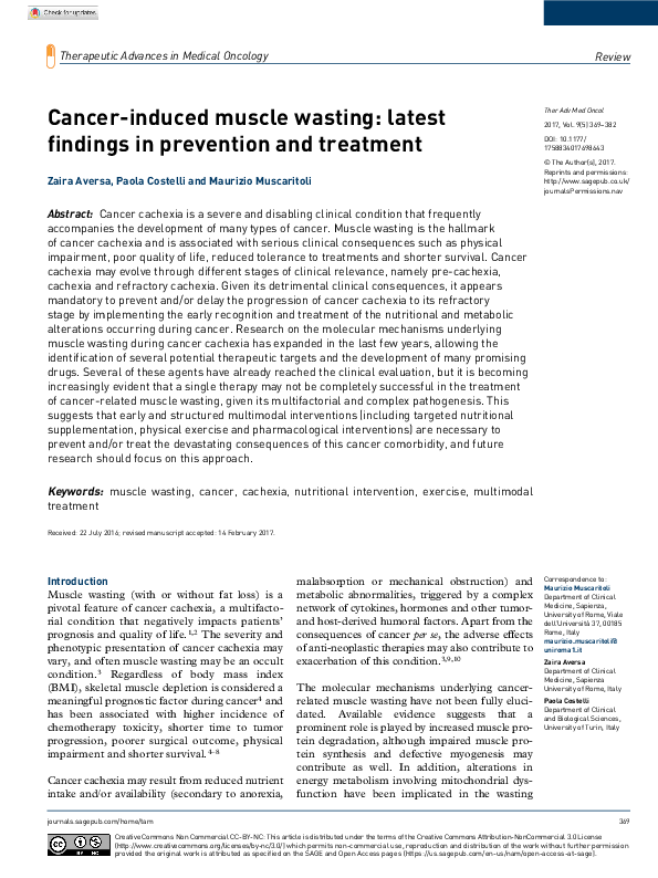 (PDF) Cancer-induced muscle wasting: latest findings in prevention and ...