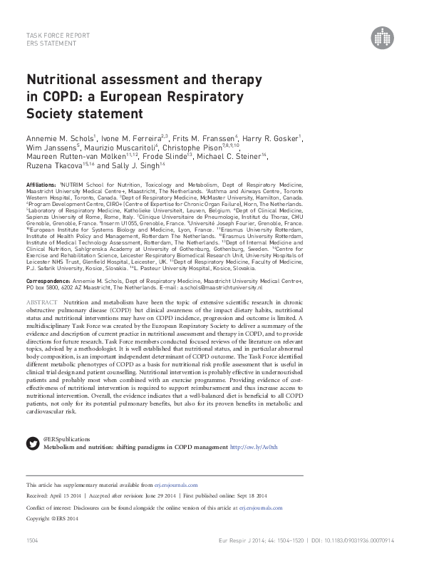 (PDF) Nutritional assessment and therapy in COPD: a European ...