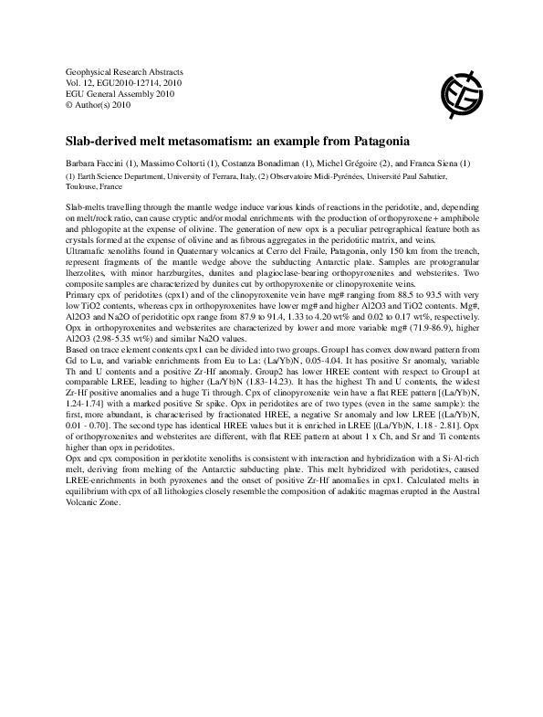 (PDF) Slab-derived melt metasomatism: an example from Patagonia ...