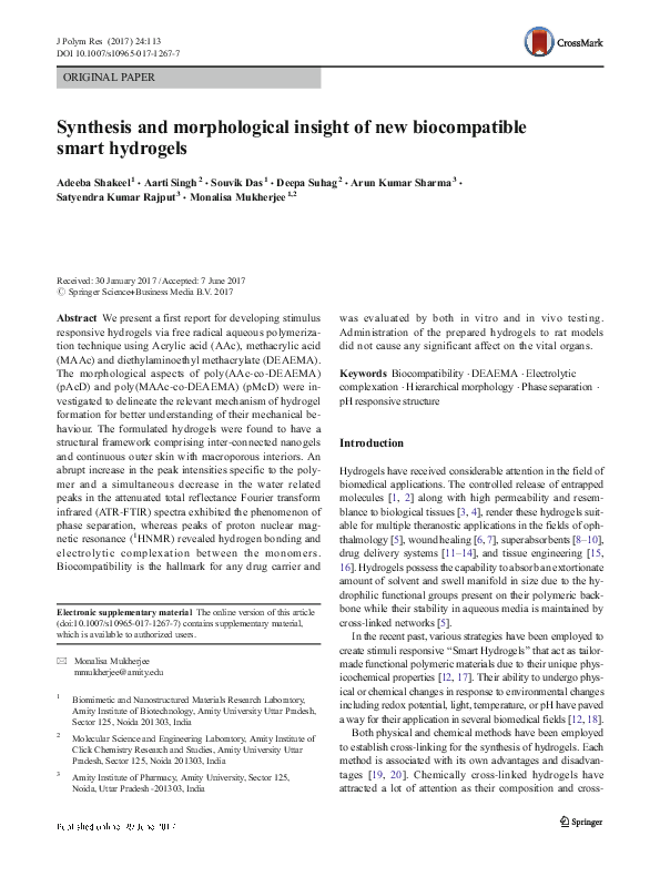 (PDF) Synthesis and morphological insight of new biocompatible smart ...
