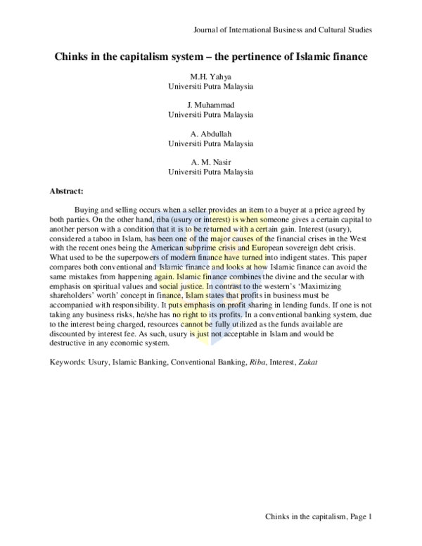 (PDF) Chinks in the capitalism system - the pertinence of Islamic ...