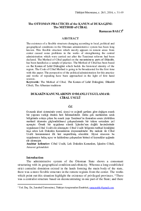 (PDF) DUKAKİN KANUNLARININ OSMANLI UYGULAMASI: CİBAL USULÜ - THE ...