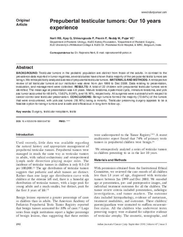 (PDF) Review of Prepubertal Testicular Tumors