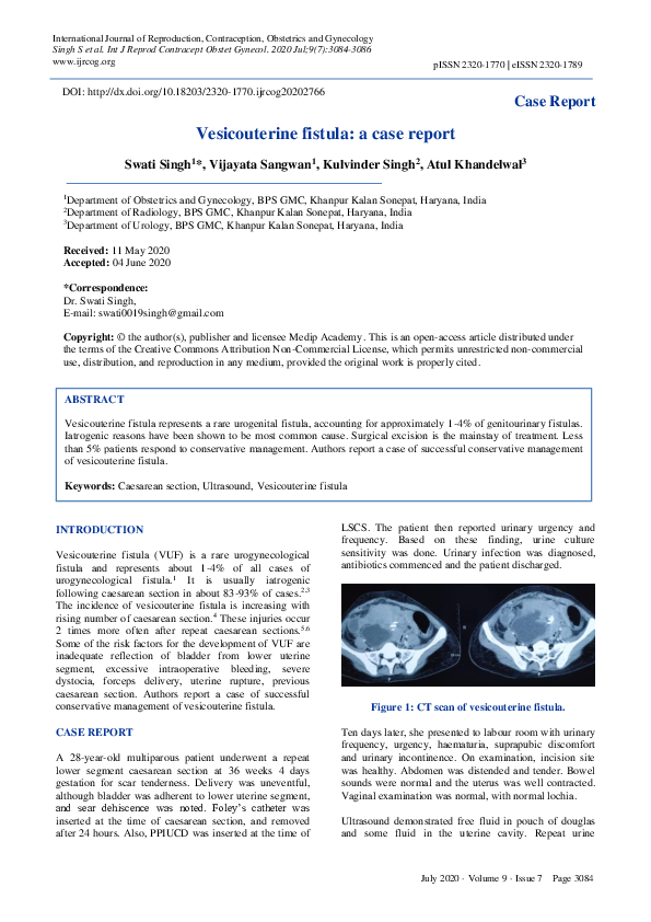 (PDF) Vesicouterine fistula: A case report