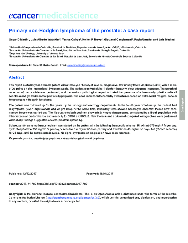 (PDF) Primary Non-Hodgkin Lymphoma of Prostate: a Case Report