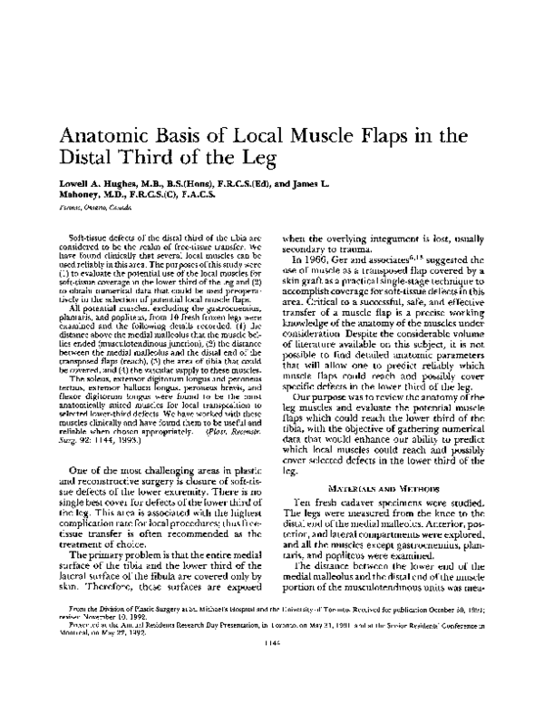 (PDF) Anatomic Basis of Local Muscle Flaps in the Distal Third of the Leg
