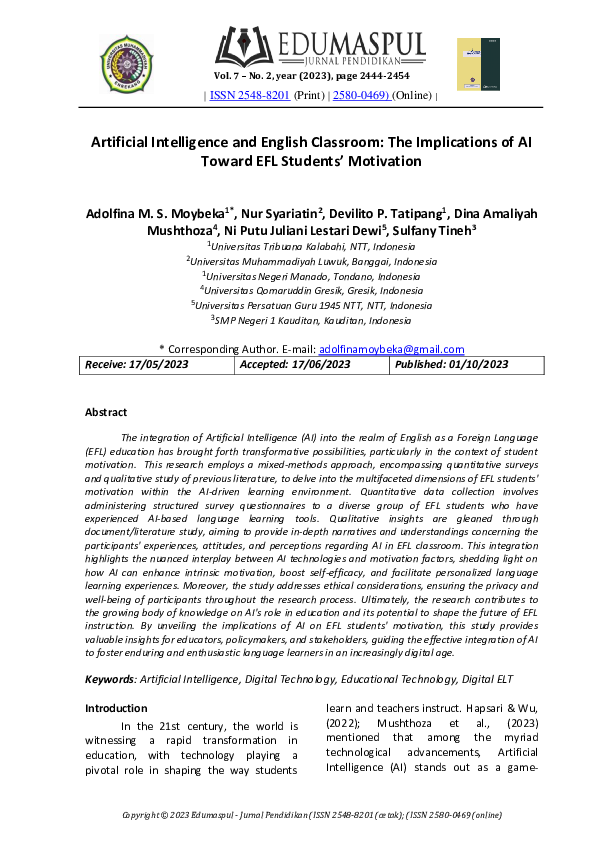(PDF) Artificial Intelligence and English Classroom: The Implications ...