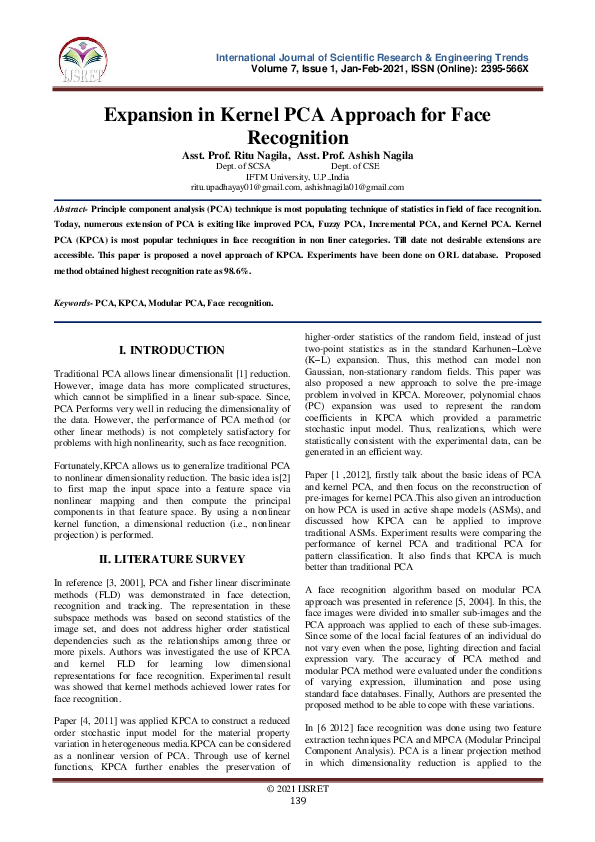(PDF) Expansion in Kernel PCA Approach for Face Recognition