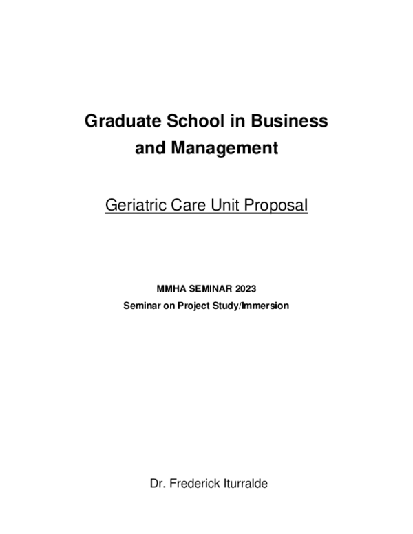 (PDF) Geriatric Care Unit Proposal