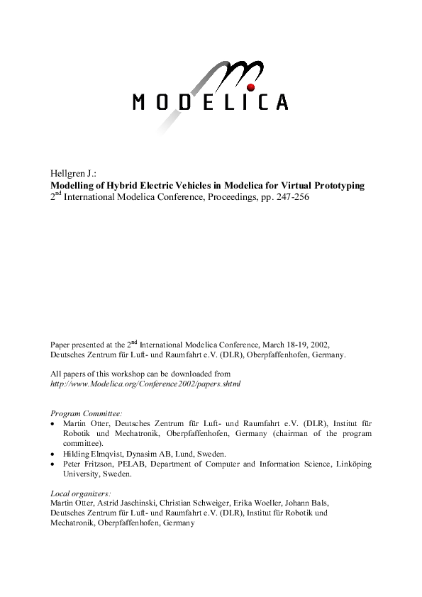 (PDF) Modelling of hybrid electric vehicles in Modelica for virtual ...