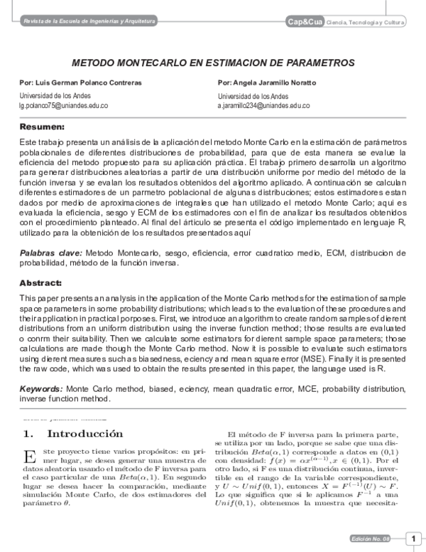 (PDF) Método Montecarlo en estimacion de parámetros