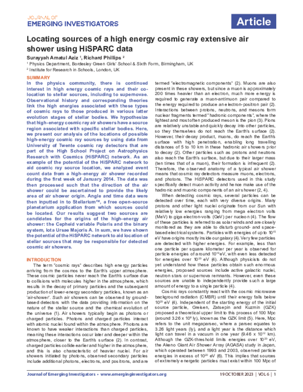 (PDF) Locating Sources of a High Energy Cosmic Ray Extensive Air Shower Using HiSPARC Data