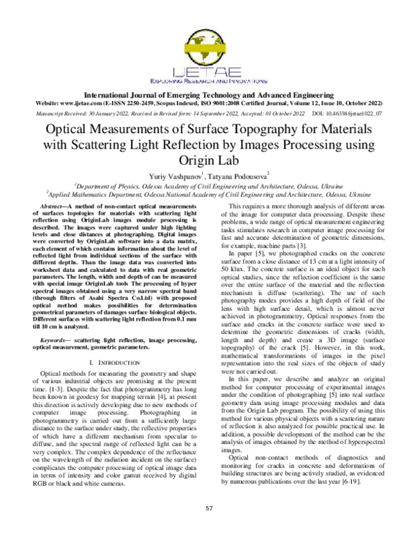 (PDF) Optical Measurements of Surface Topography for Materials with Scattering Light Reflection ...