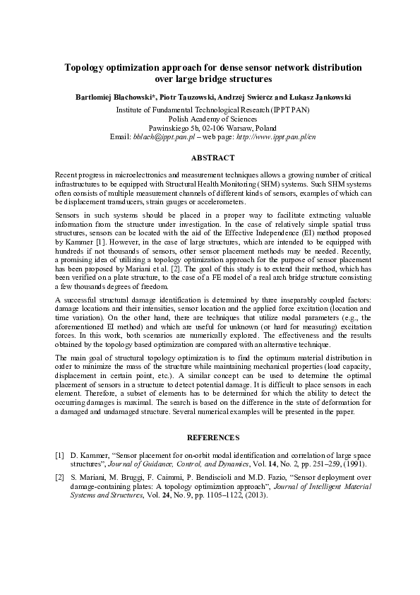 (PDF) Topology optimization approach for dense sensor network distribution over large bridge ...
