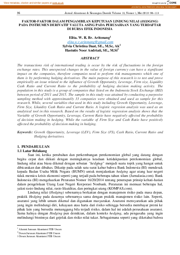 (PDF) Faktor-Faktor Dalam Pengambilan Keputusan Lindung Nilai (Hedging ...
