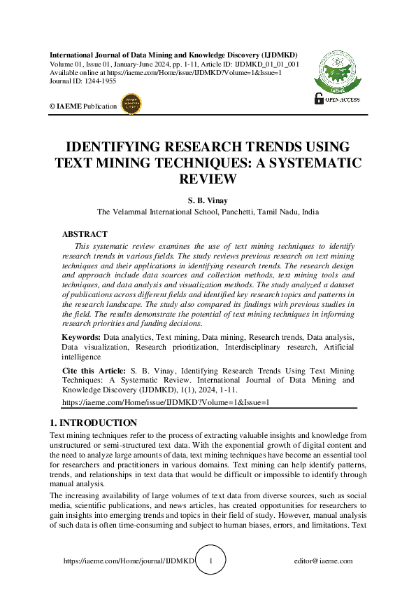 (PDF) IDENTIFYING RESEARCH TRENDS USING TEXT MINING TECHNIQUES: A SYSTEMATIC REVIEW