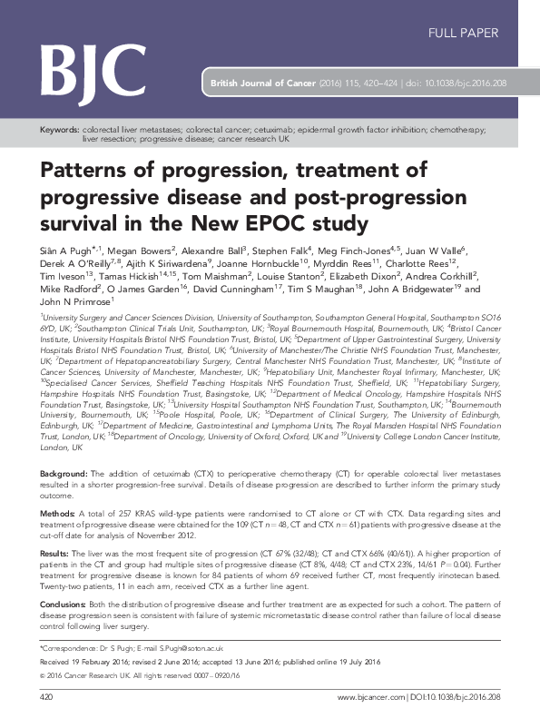 (PDF) Patterns of progression, treatment of progressive disease and ...