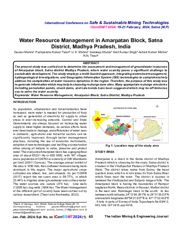 (PDF) Water Resource Management in Amarpatan Block, Satna District ...