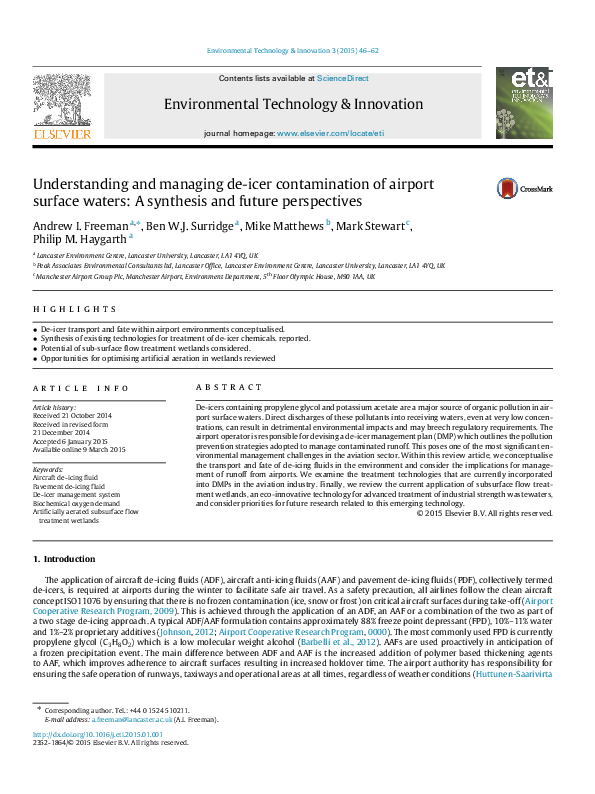 (PDF) Understanding and managing de-icer contamination of airport surface waters: A synthesis ...
