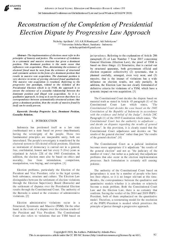(PDF) Reconstruction of the Completion of Presidential Election Dispute ...
