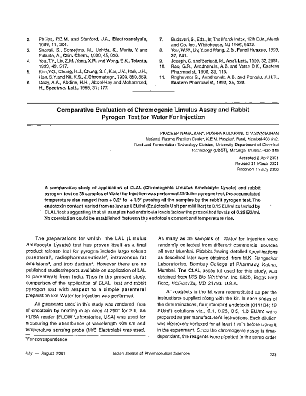 (PDF) Comparative Evaluation Of Chromogenic Limulus Assay And Rabbit ...