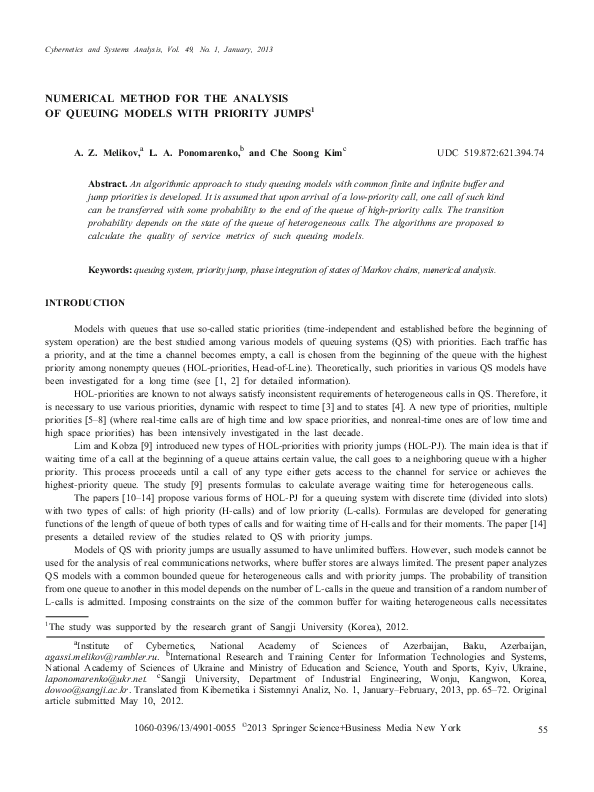 (PDF) Numerical method for the analysis of queuing models with priority jumps1
