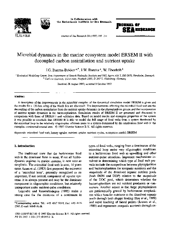 (PDF) Microbial dynamics in the marine ecosystem model ERSEM II with ...