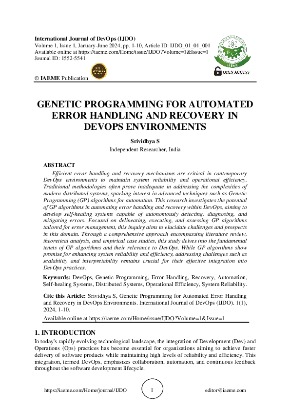 GENETIC PROGRAMMING FOR AUTOMATED ERROR HANDLING AND RECOVERY IN DEVOPS ...
